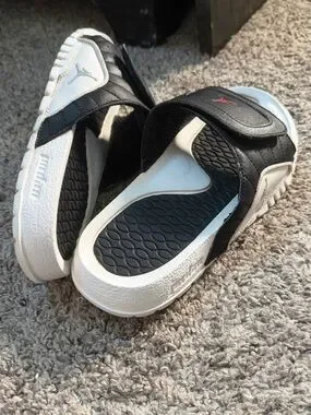 Jordan | Shoes | Jordan Black And White Slide Sandals With Red Jumpman ...